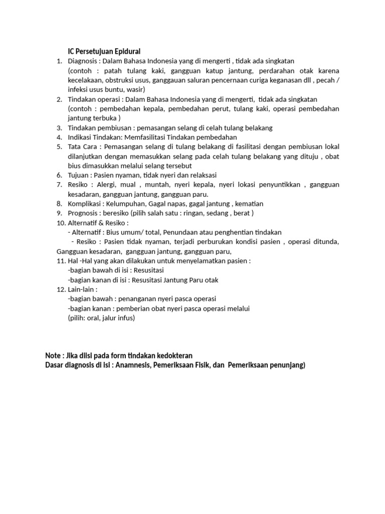 IC Persetujuan RA- EPIDURAL | PDF