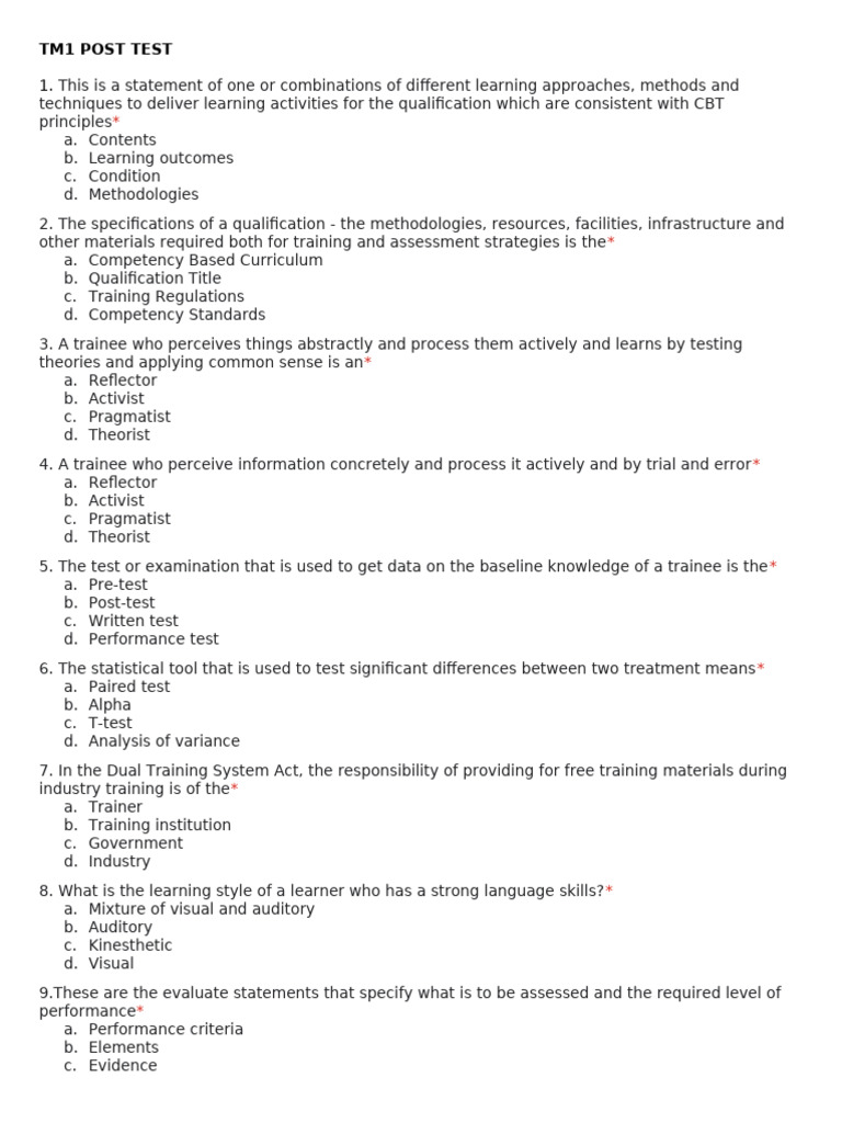 TM1 POST TEST | PDF | Camera Lens | Learning