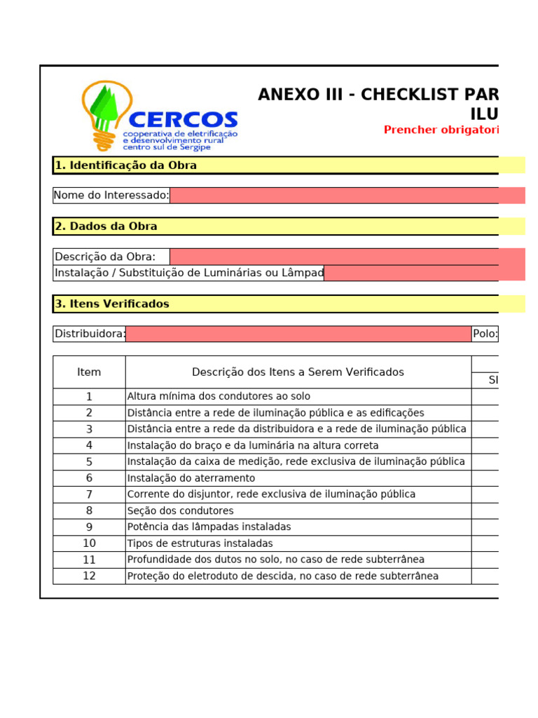 f009 Dpt Anexo III Checklist Para Vistoria e Recebimento de Obras de Iluminao Pblica Ip Rev. 01 ...