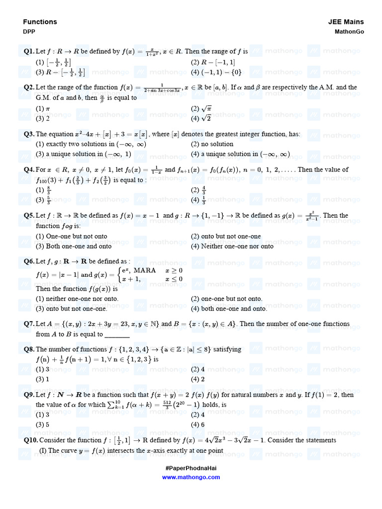 Functions DPP 1 | PDF | Function (Mathematics) | Elementary Mathematics
