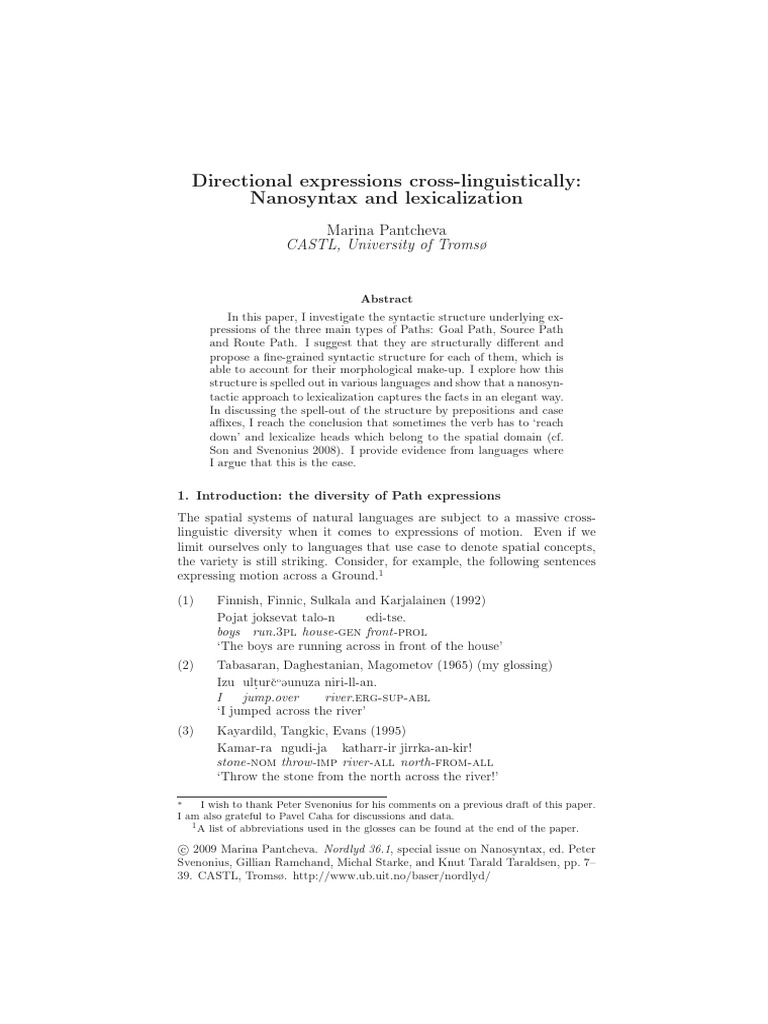 Directional expressions cross-linguistically- Nanosyntax and lexicalization | PDF | Semantics ...