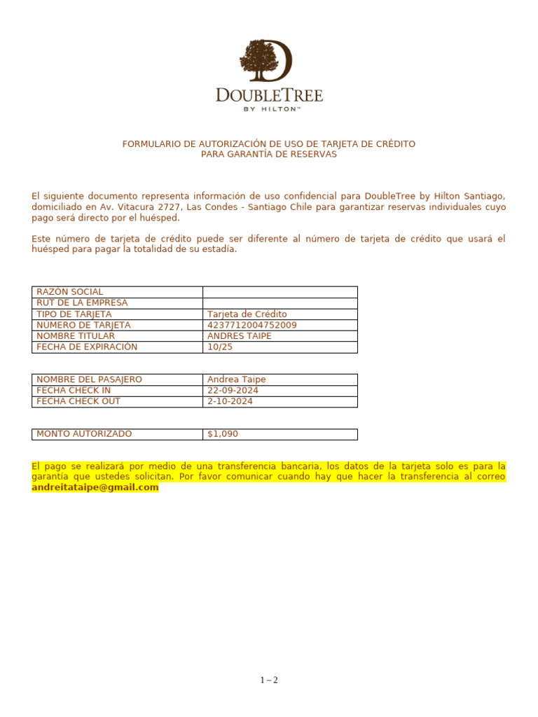 Formulario de Autorización de TC | PDF