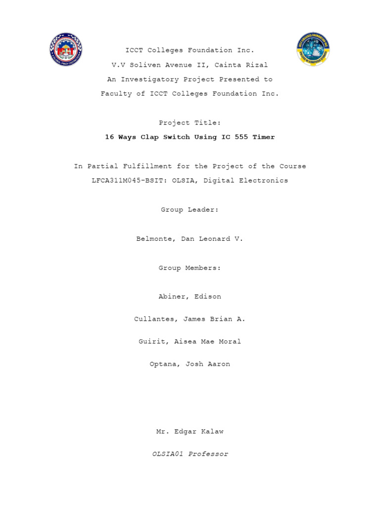 Clap Switch Project Proposal | PDF | Microphone | Electronic Circuits