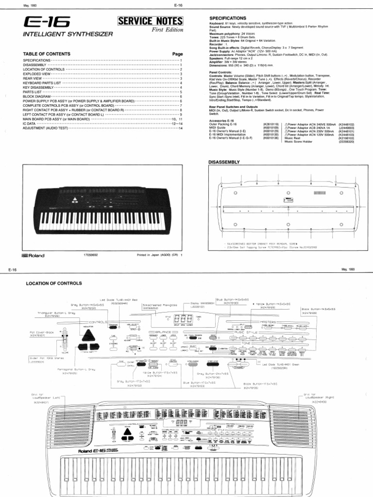 Roland E-16 Service Notes | PDF