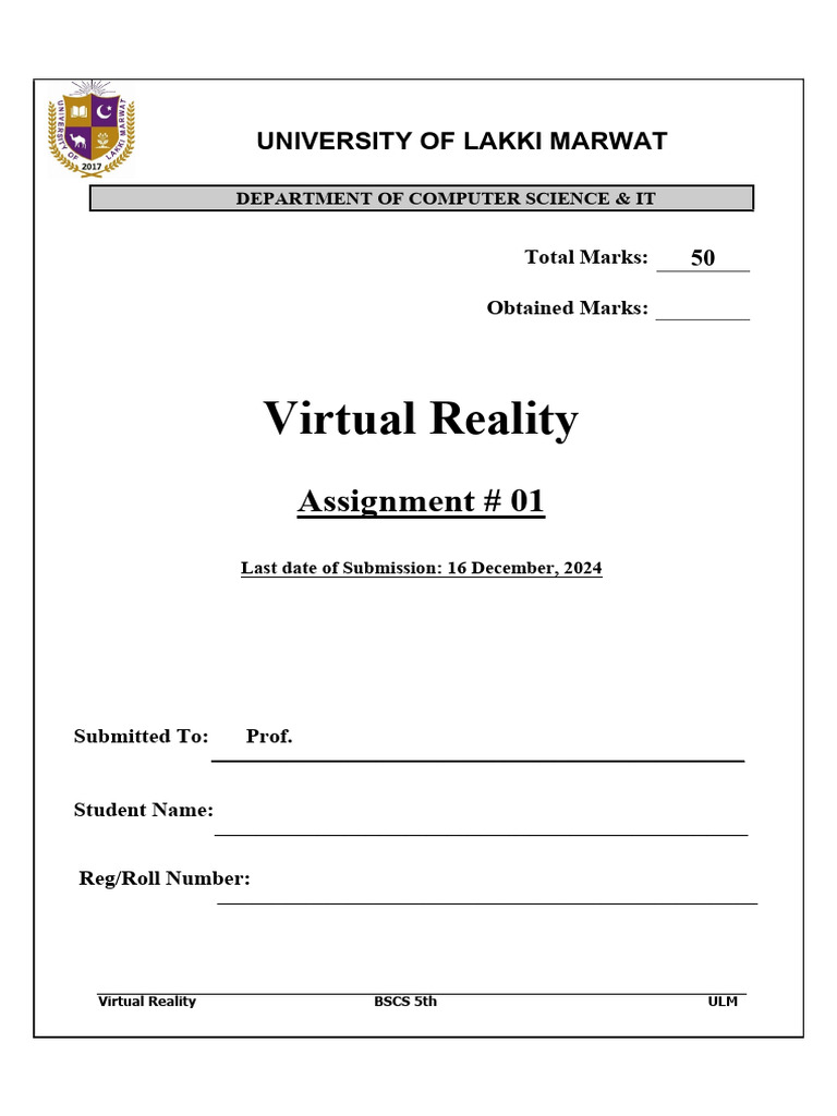 Assignment No 1 | PDF | Virtual Reality | Augmented Reality