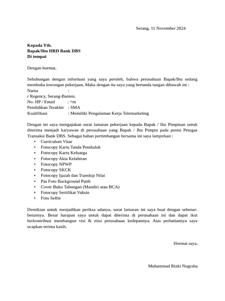 Lamaran dbs | PDF