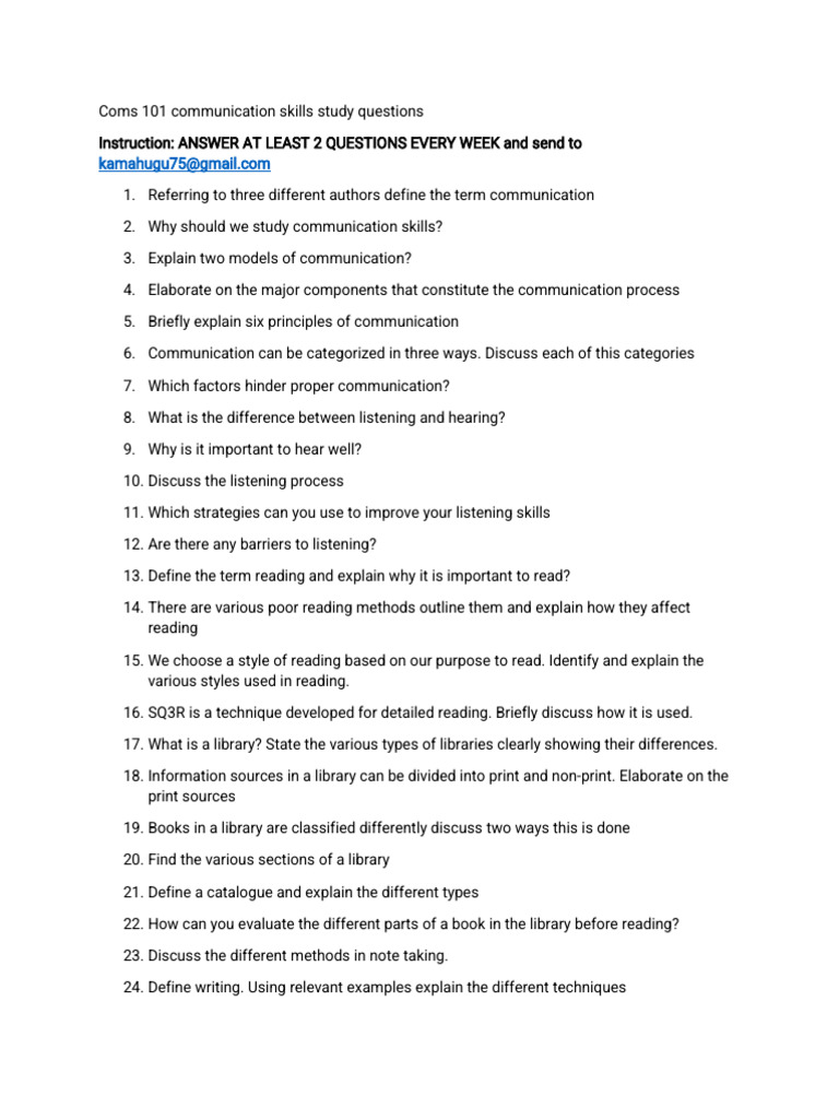 Coms 101 Study Questions | PDF