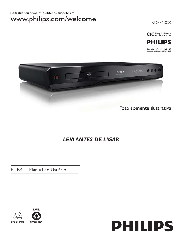 Blueray Philips BDP3100x - Manual PT | PDF | HDMI | USB