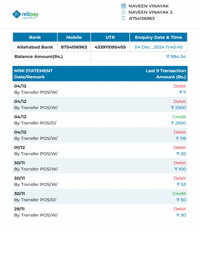 Mini Statement | PDF