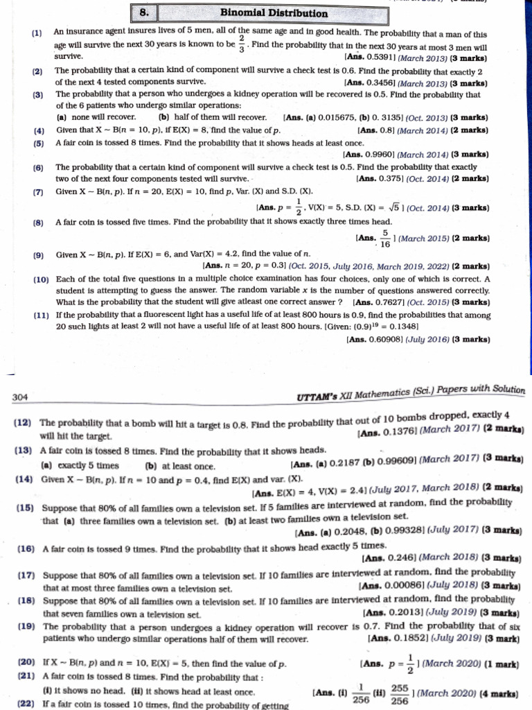 PYQ Binomial Dustributions | PDF | Statistical Theory | Applied Mathematics