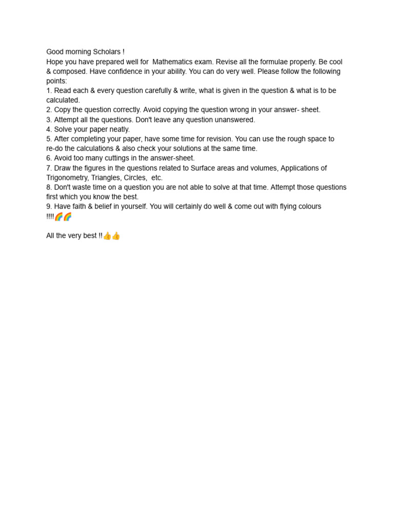 Instructions For Maths Paper | PDF