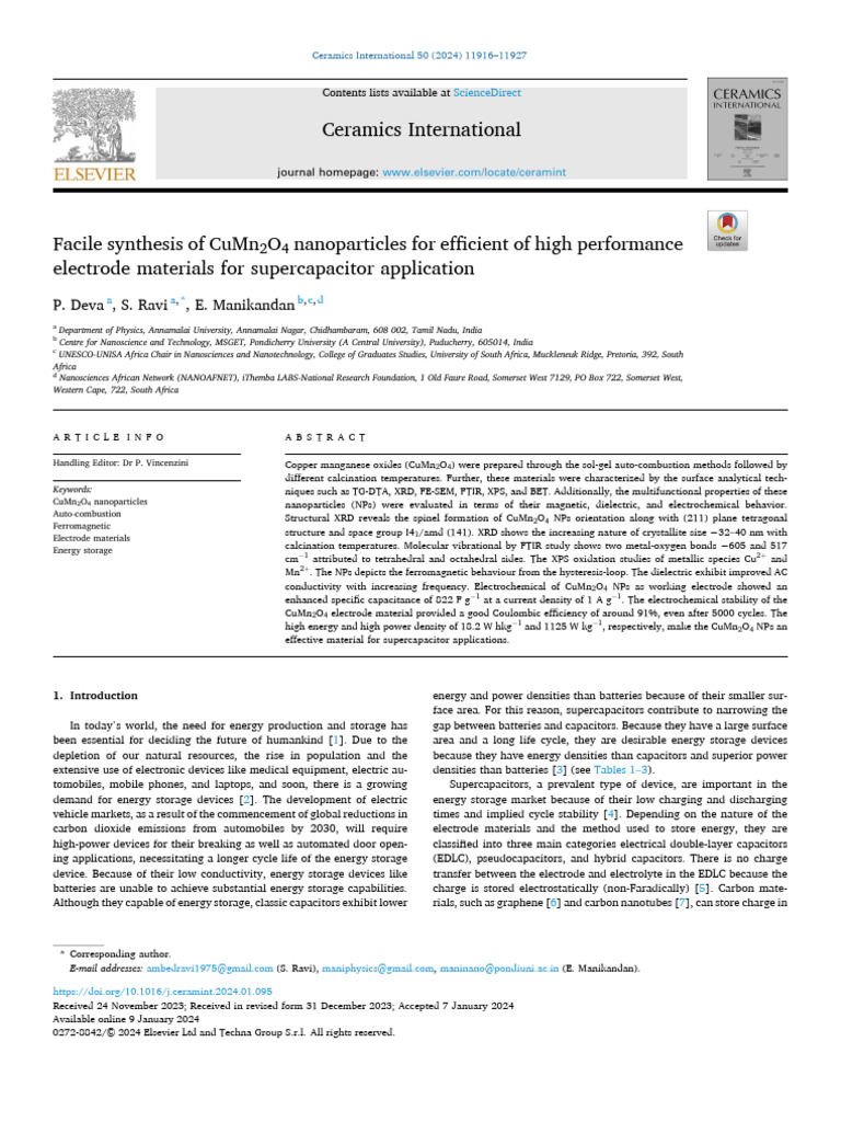 Facile Synthesis of CuMn2O4 Nanoparticles For Efficient of High ...
