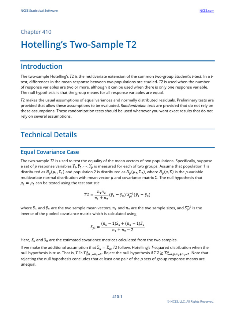 Hotellings_Two-Sample_T2 | PDF | Covariance | Student's T Test