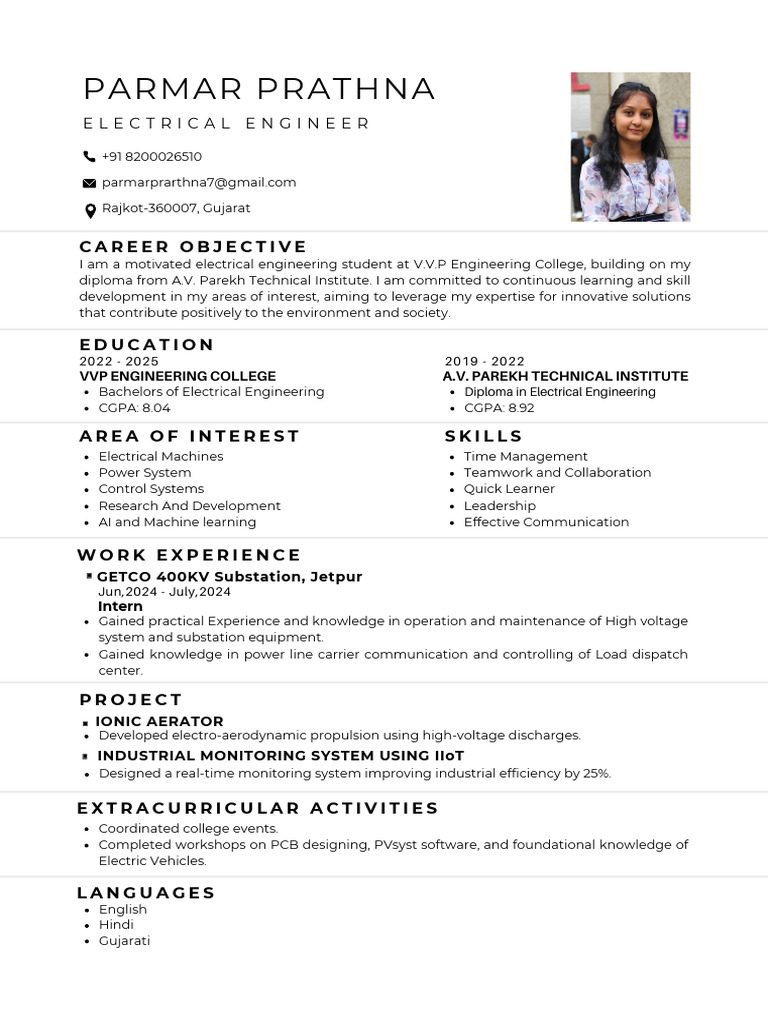 Electrical Engineering Student Profile | PDF
