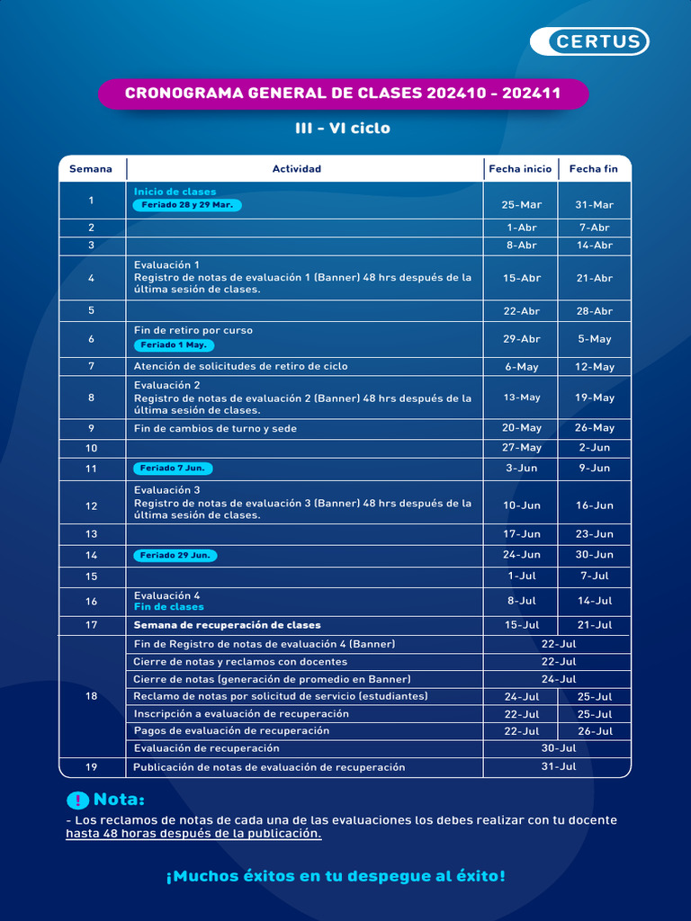 Cronograma Clases 202410-202411 | PDF