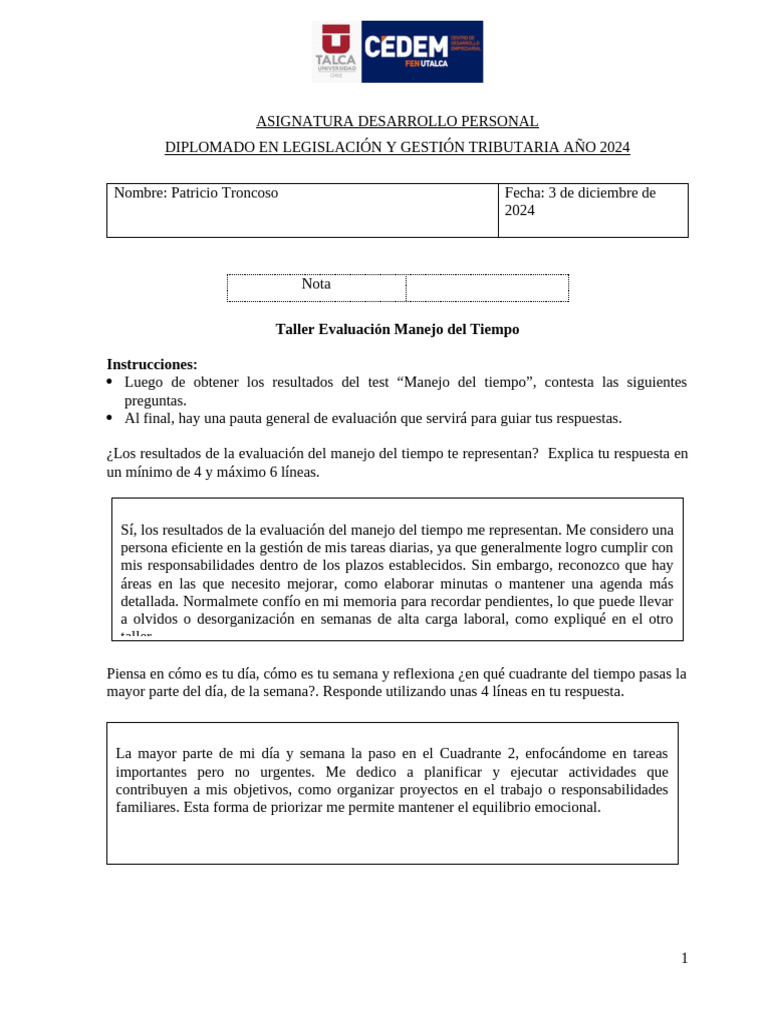 Taller Manejo Del Tiempo | PDF