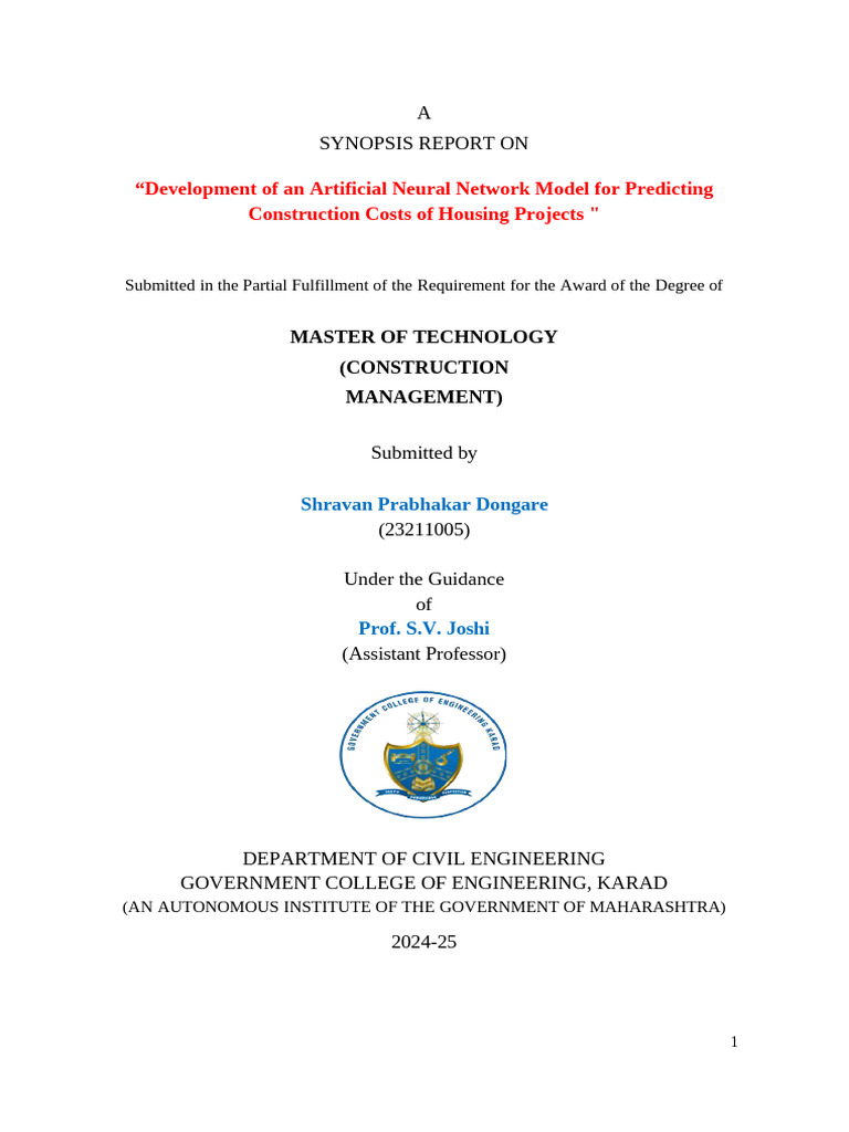 Shravan Dongare M Tech Synposis | PDF | Spss | Artificial Neural Network