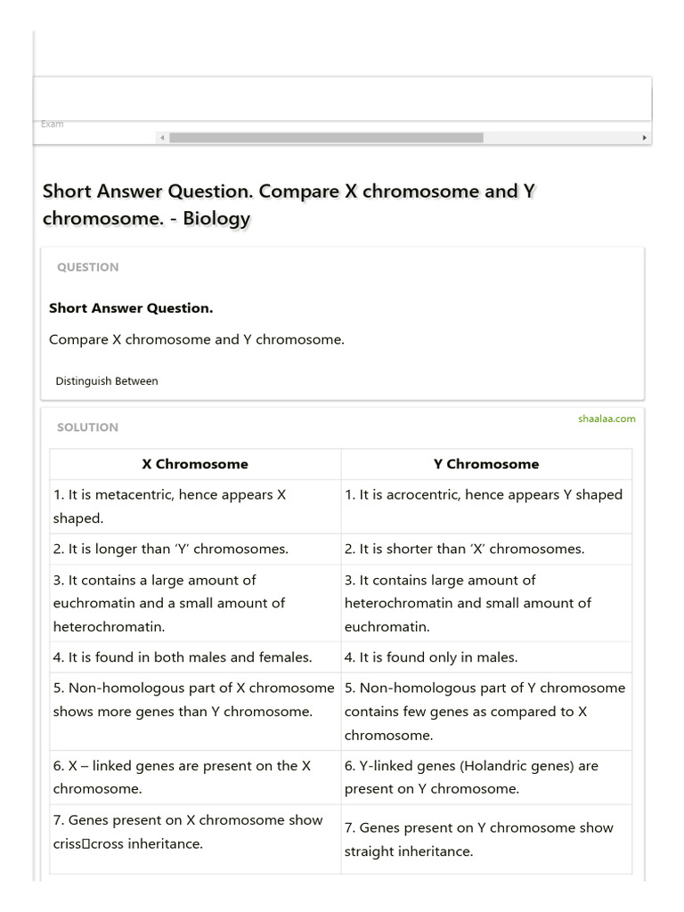 12th Grade Biology: X vs Y Chromosomes | PDF