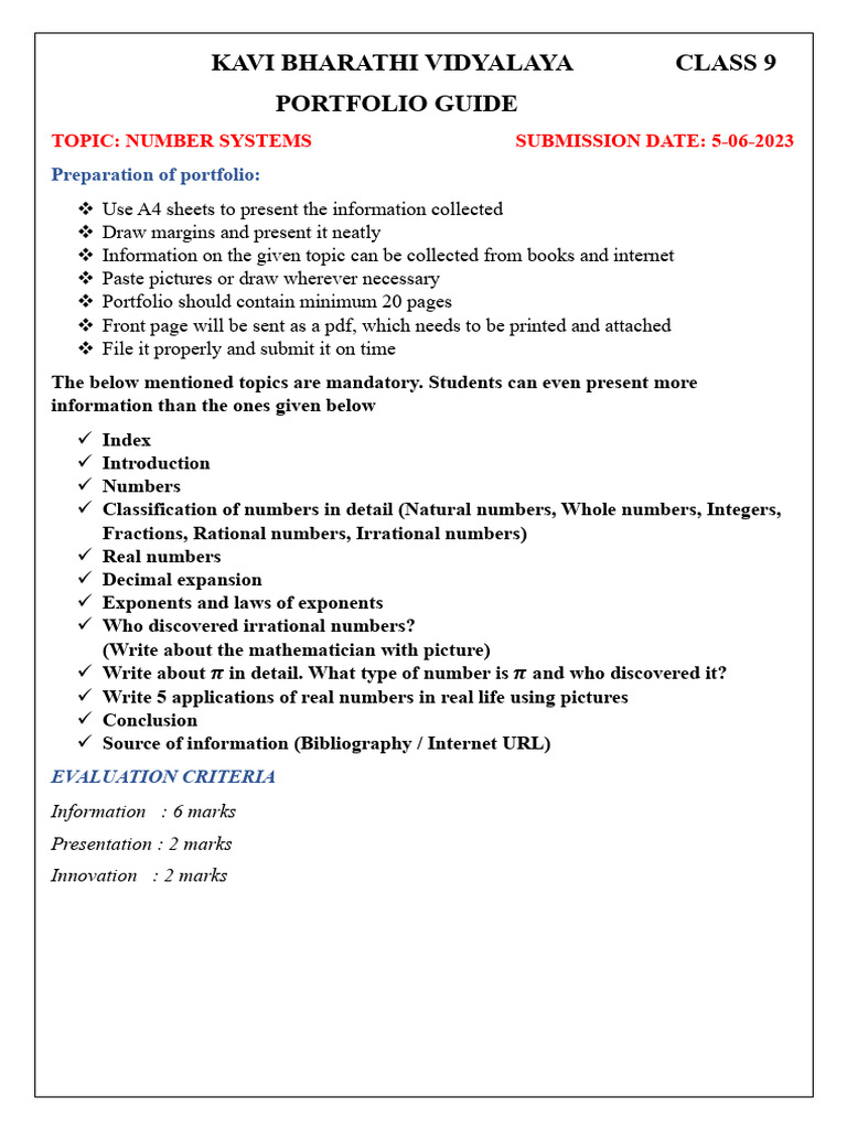 Maths Portfolio Guide | PDF