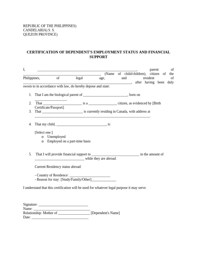 Certification of Dependent's Employment Status | PDF