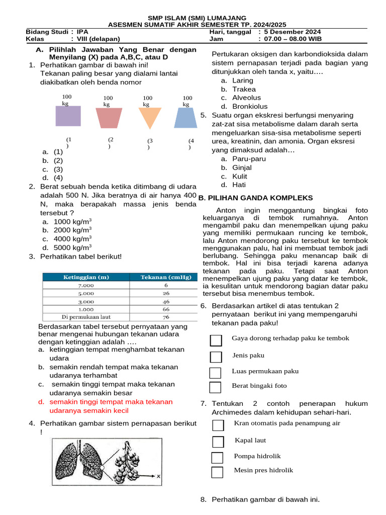 SOAL ASAS GANJIL IPA KELAS 8 | PDF