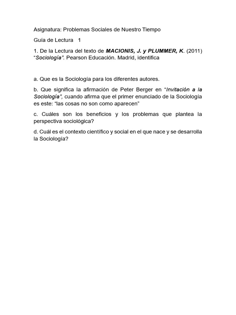 Guía de Lectura 1-Macionis y Plumer | PDF
