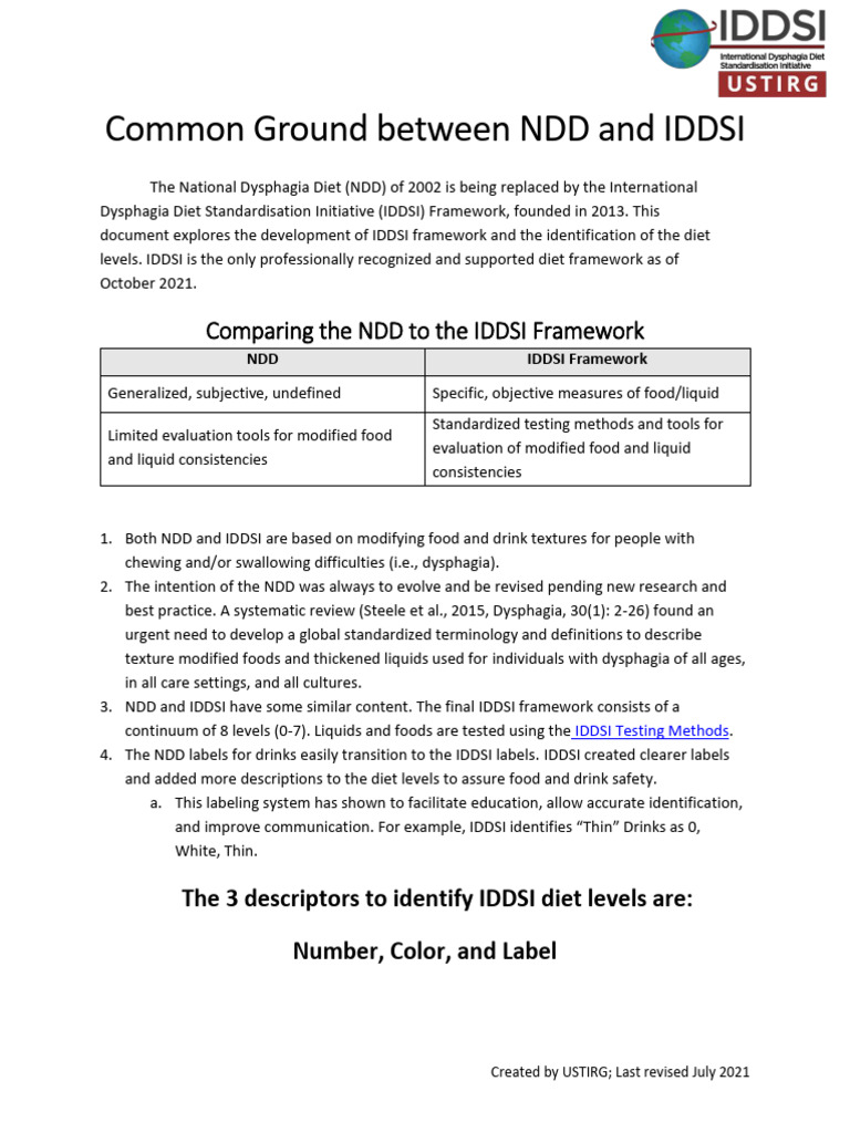 Transitioning to IDDSI Framework | PDF