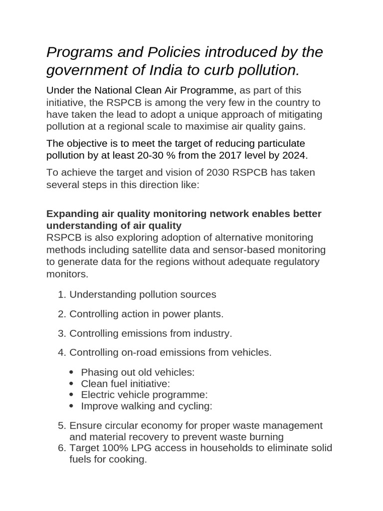 Sub Topic - To Curb Pollution | PDF
