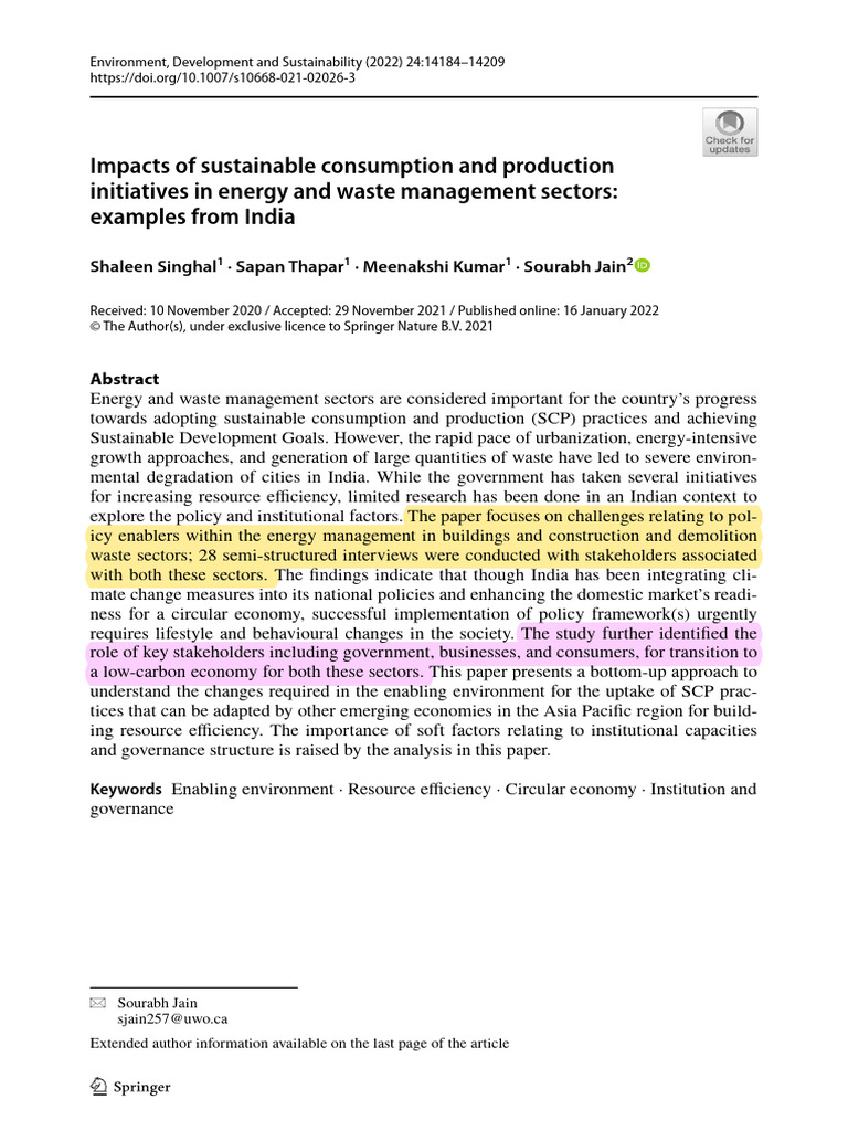 Sustainable Consumption in India: Energy & Waste | PDF | Energy ...