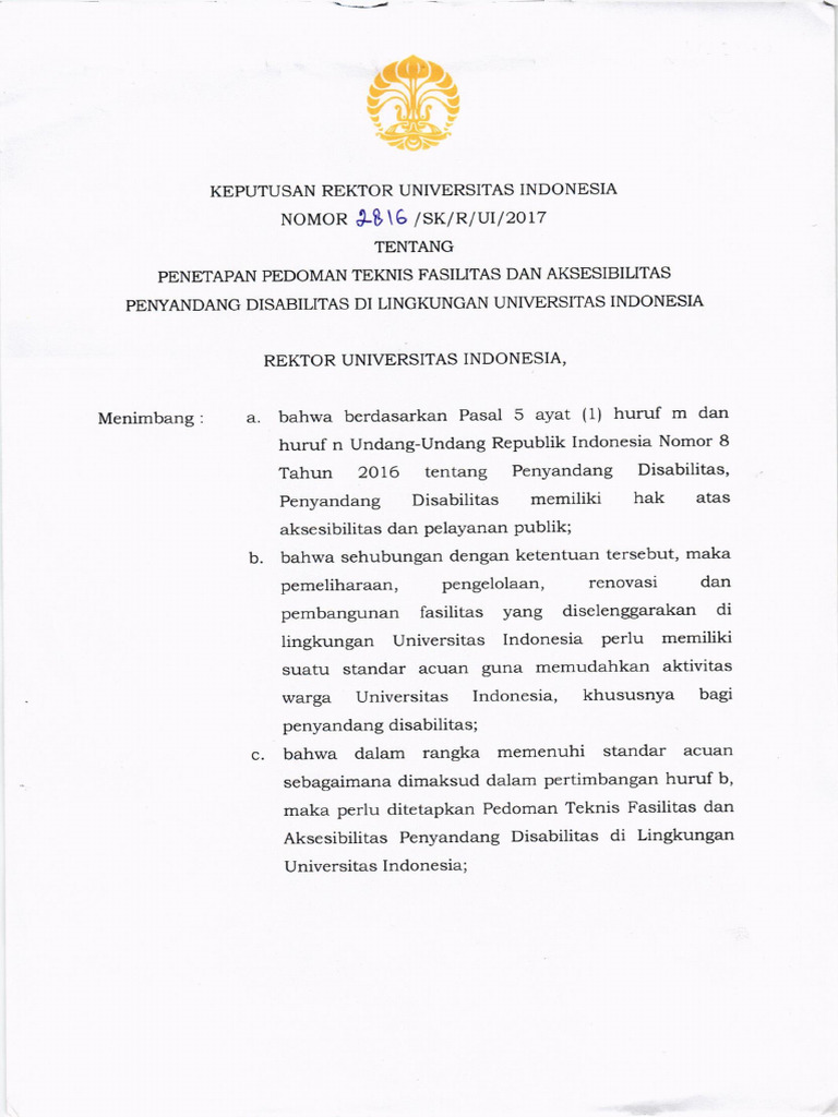 Peraturan Rektor 2816 2017 Disability Facility IDN | PDF