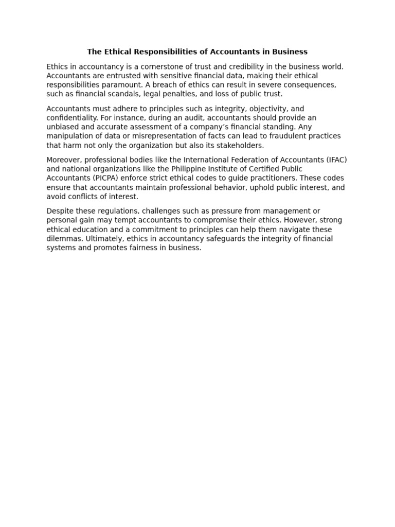 The Ethical Responsibilities of Accountants in Business | PDF