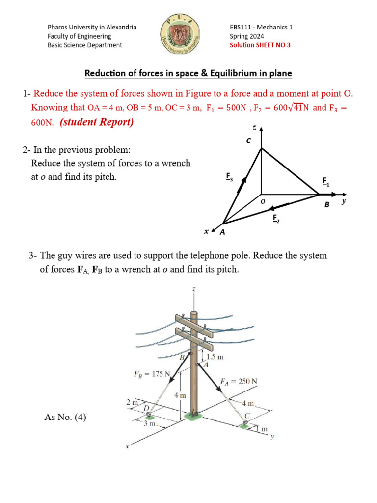 Sheet 3-EBS111Solution-1 | PDF | Force | Physical Quantities