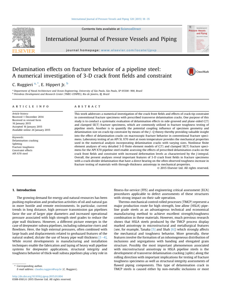 Delamination Effects On Fracture Behavior of A Pip - 2015 ...