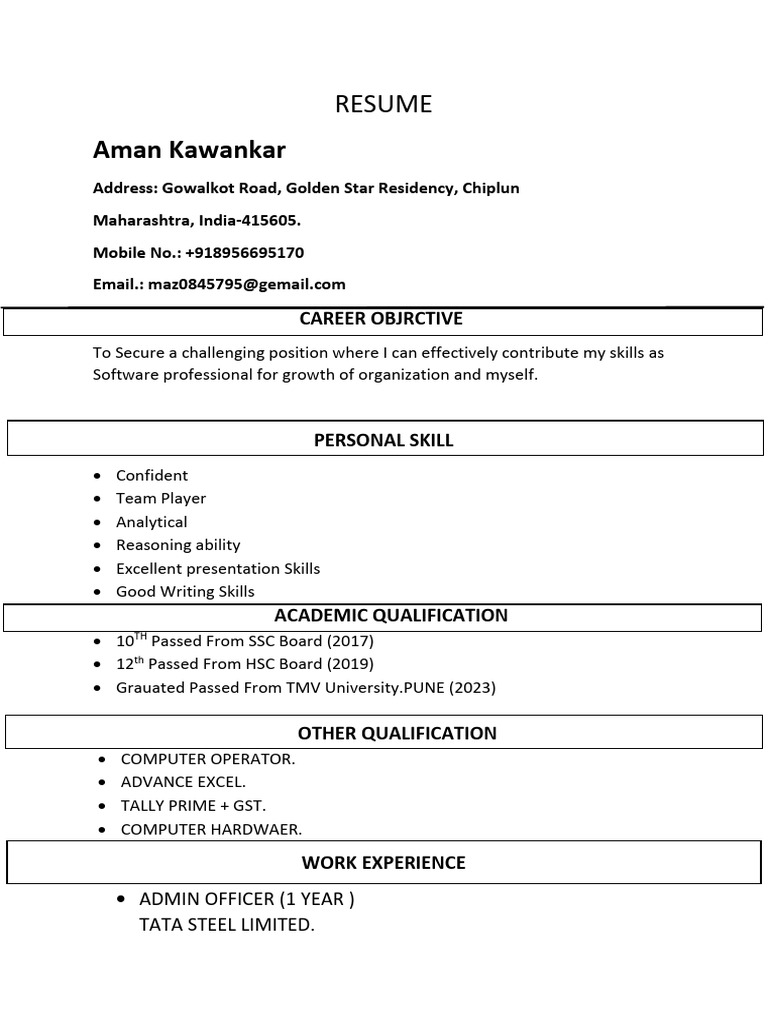 AMAN KAWANKAR 1 RESUME docx | PDF