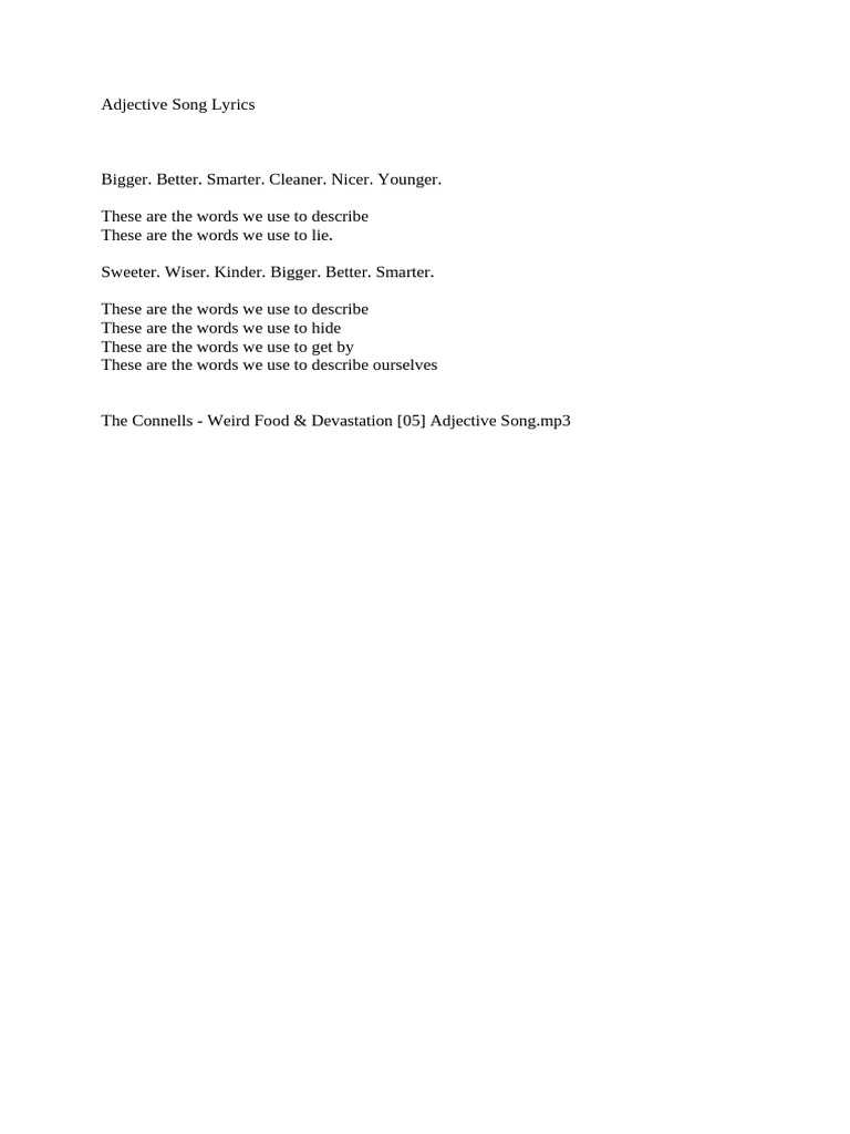 Adjective Song Lyrics | PDF