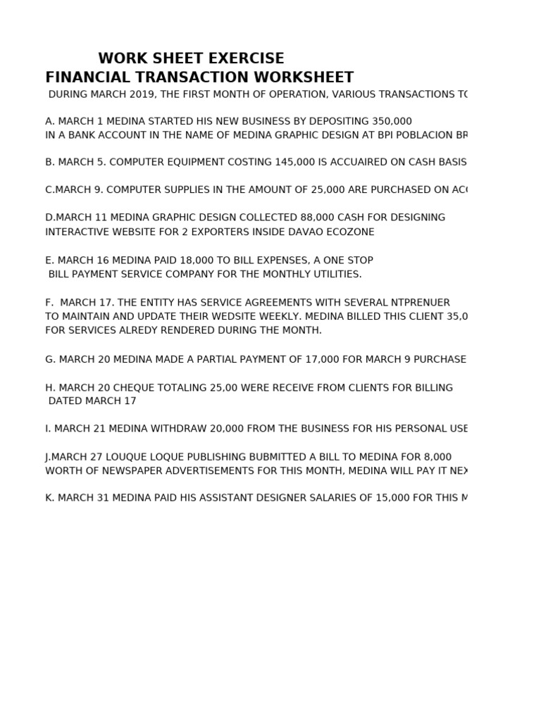 WORK SHEET 1 | PDF | Debits And Credits | Money