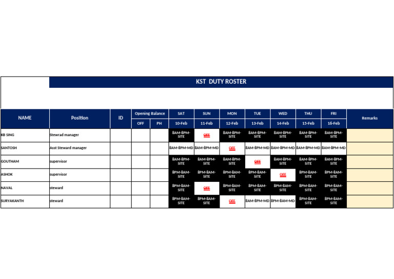 Duty Roster KST-2024 | PDF