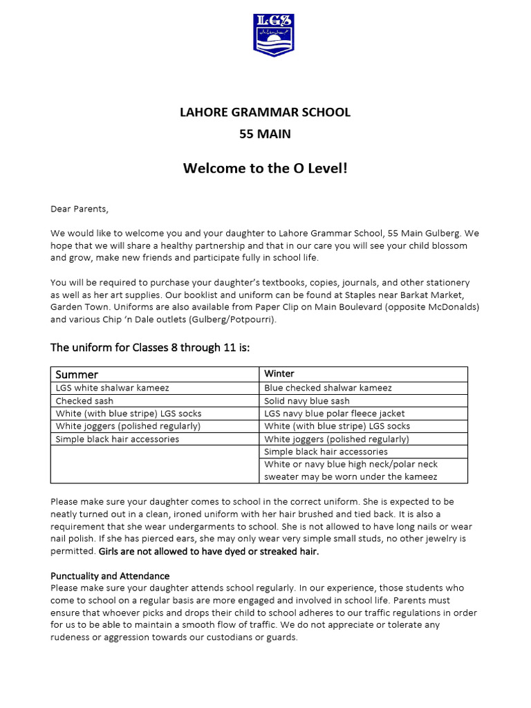 Welcome Letter For Parents Class 8 and 9 - August 2023 | PDF