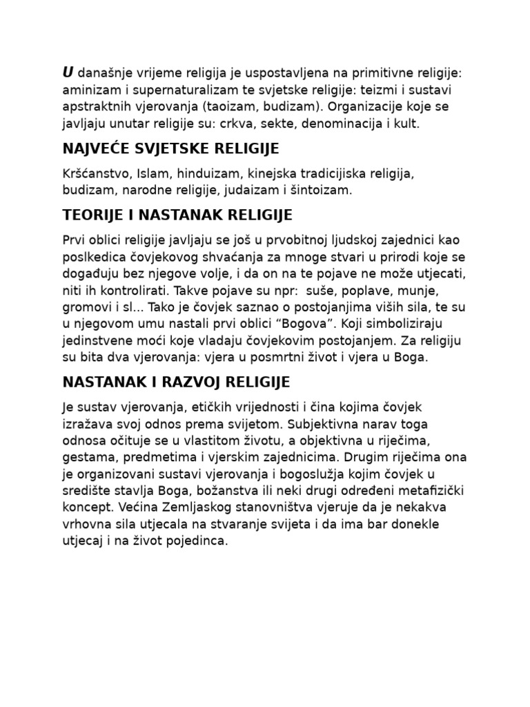 Religija Razvoj Religija | PDF
