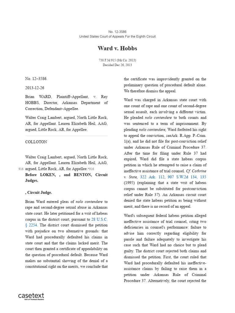 Ward v. Hobbs | PDF | Habeas Corpus In The United States | Plea