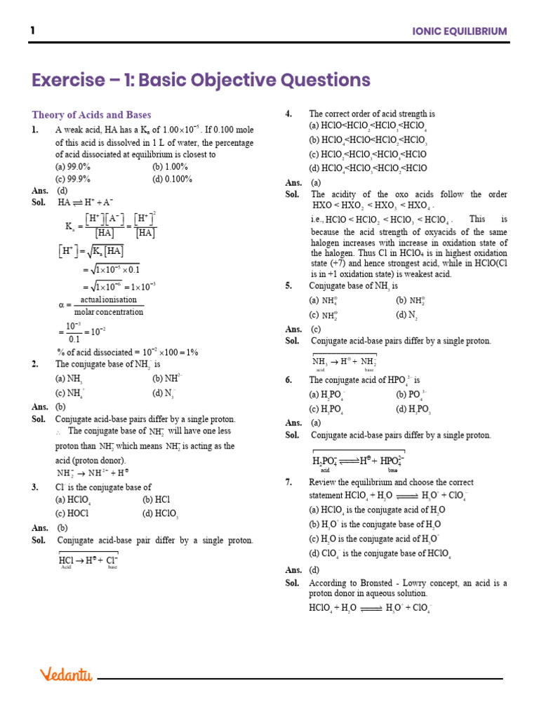 Ionic Equilibrium EX-1 | PDF | Ph | Acid