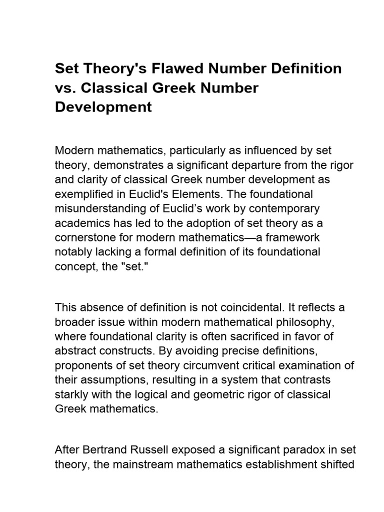Set Theory Number Definition vs Ancient Greeks Definition | PDF | Axiom ...