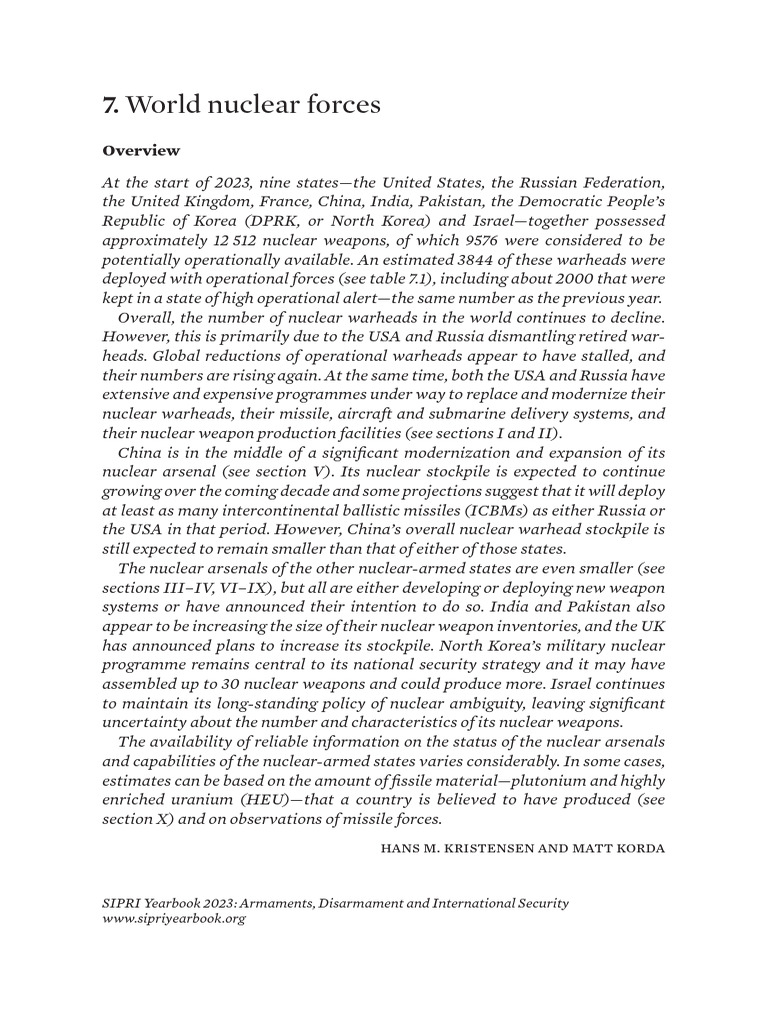 SIPRI - World Nuclear Forces | PDF | Nuclear Weapons | Intercontinental Ballistic Missile