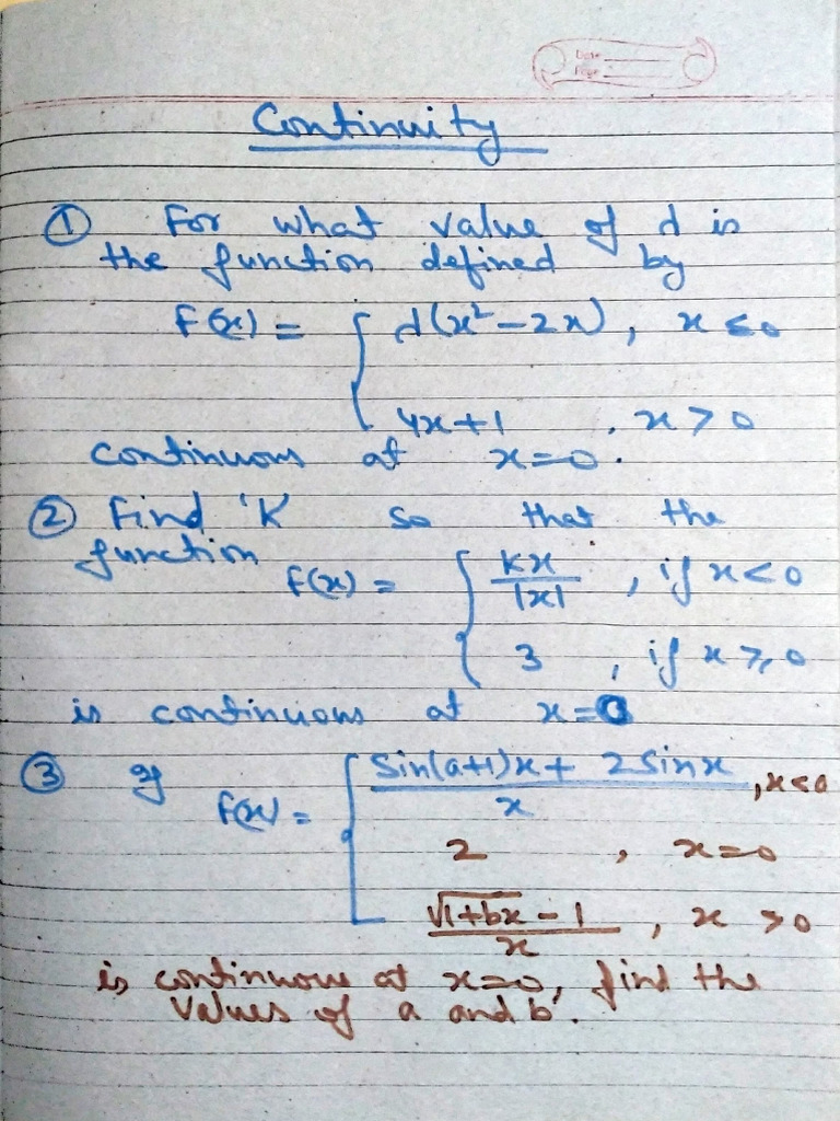 Continuity Worksheet - 1 Class12 | PDF