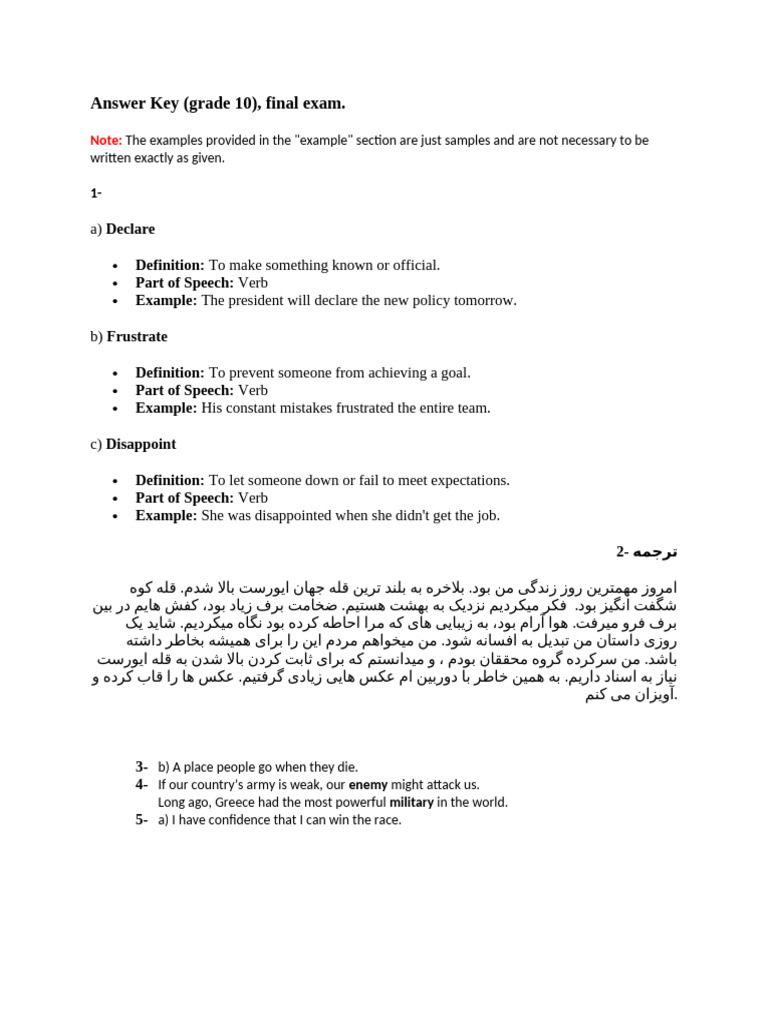 Answer Key Grade 10. | PDF