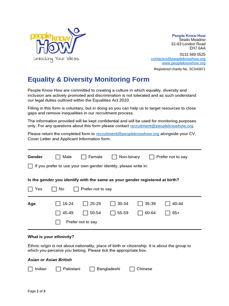 Equality & Diversity Monitoring Form - People Know How | PDF | Black ...