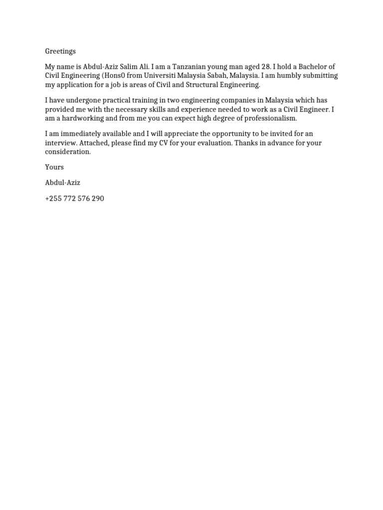 Abdul-Aziz Salim Ali Cover Letter | PDF