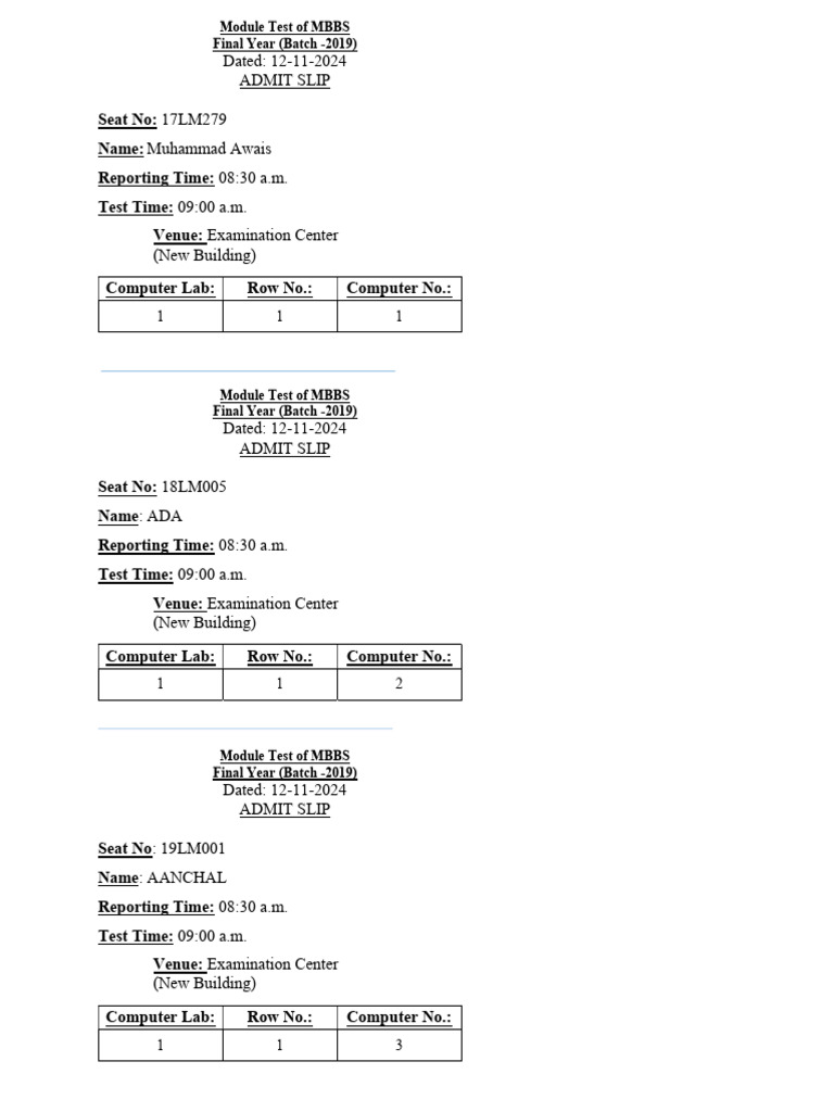 pdf admit slip batch-2021 | PDF