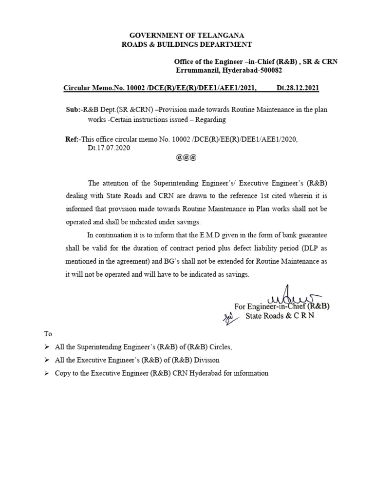 Routine Maintenance Circular Memo (1) | PDF