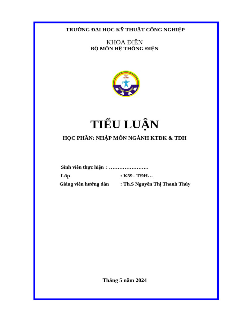 Tiêu luận Nhap mon nganh KTDK&TDH (Thủy) | PDF